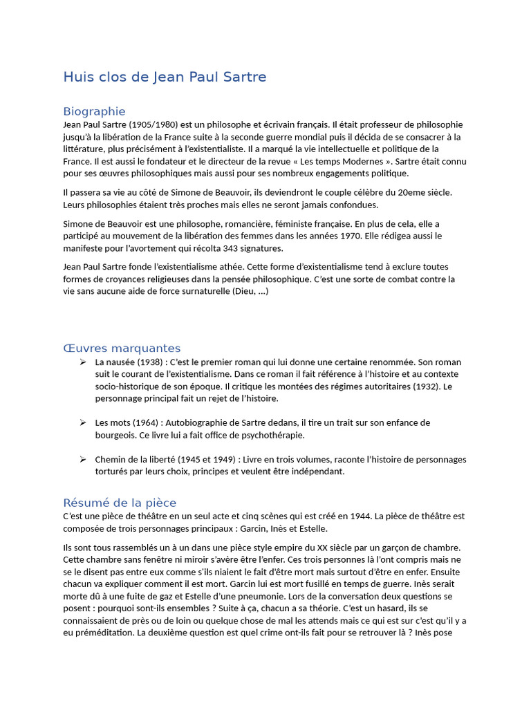 Huis Clos de Jean Paul Sartre | PDF