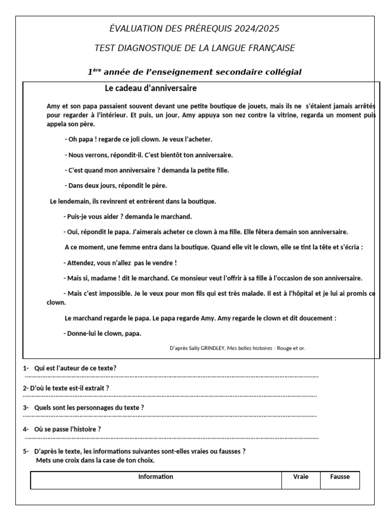 Test Diagnostique | PDF