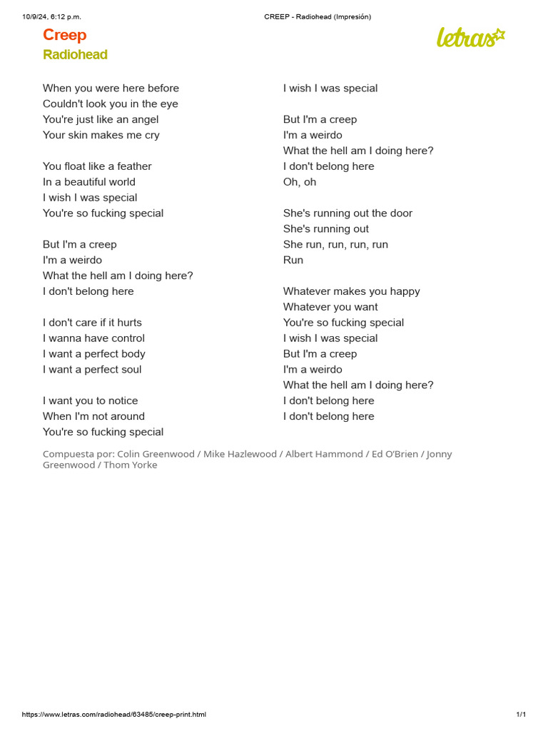 CREEP - Radiohead (Impresión) | PDF