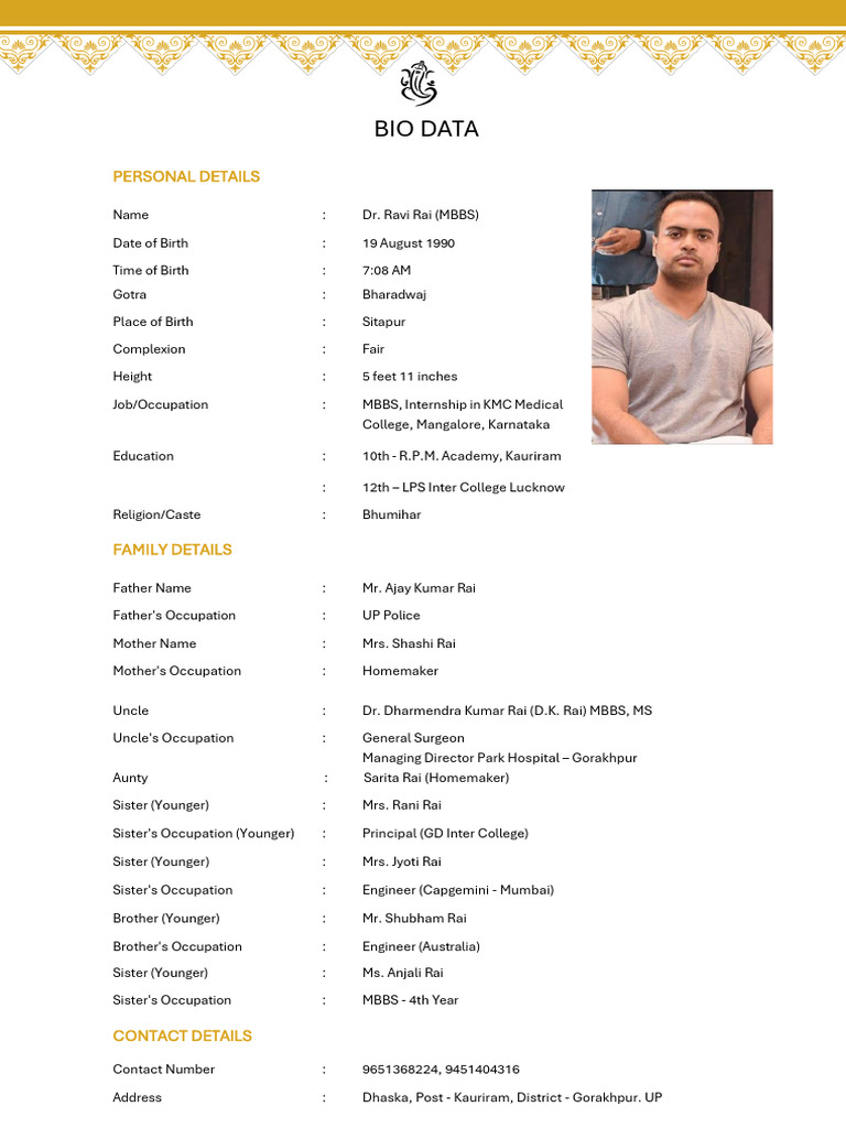 Ravi Rai (MBBS) - Biodata | PDF