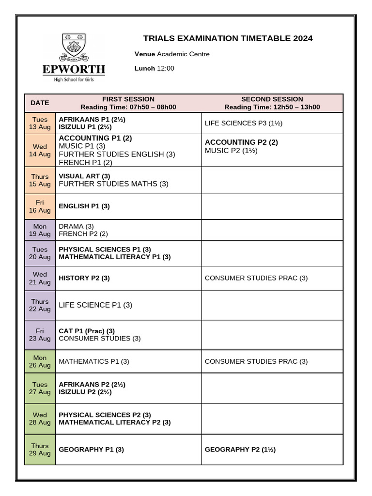 Trials Exam Timetable 2024 | PDF