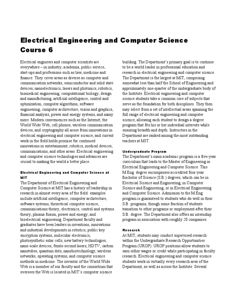 MIT Electrical Engineering Overview | PDF | Massachusetts Institute Of ...