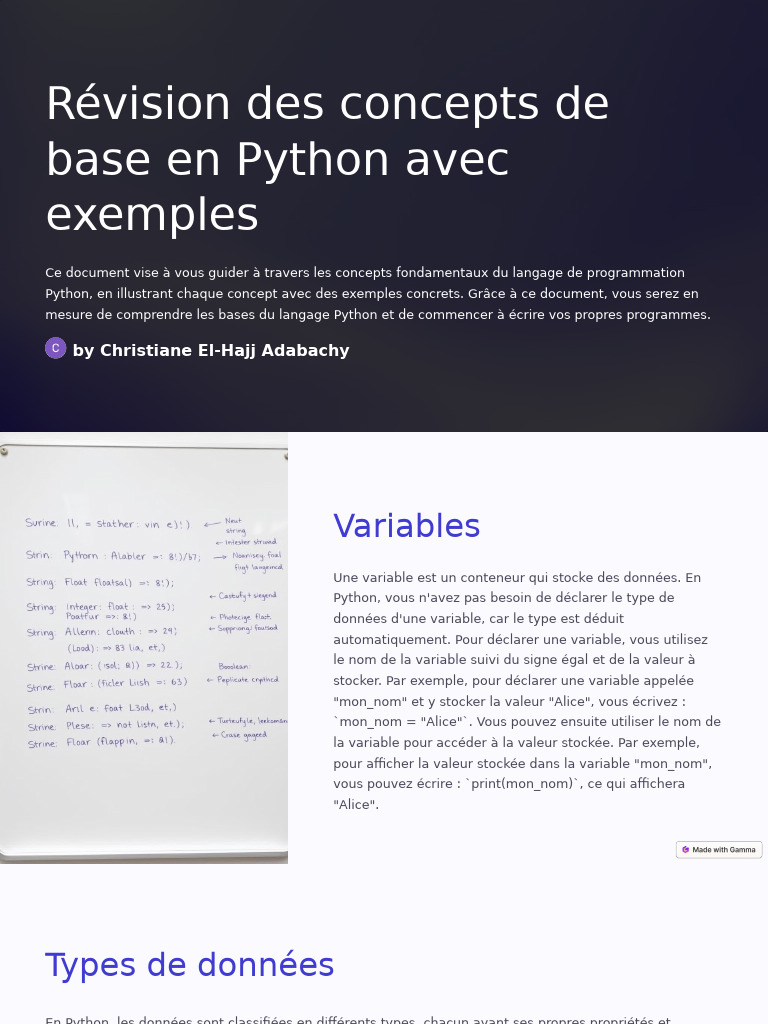 Revision Des Concepts de Base en Python Avec Exemples | PDF