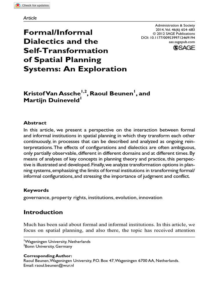Van Assche Et Al 2012 Formal Informal Dialectics and The Self Transformation of Spatial Planning ...