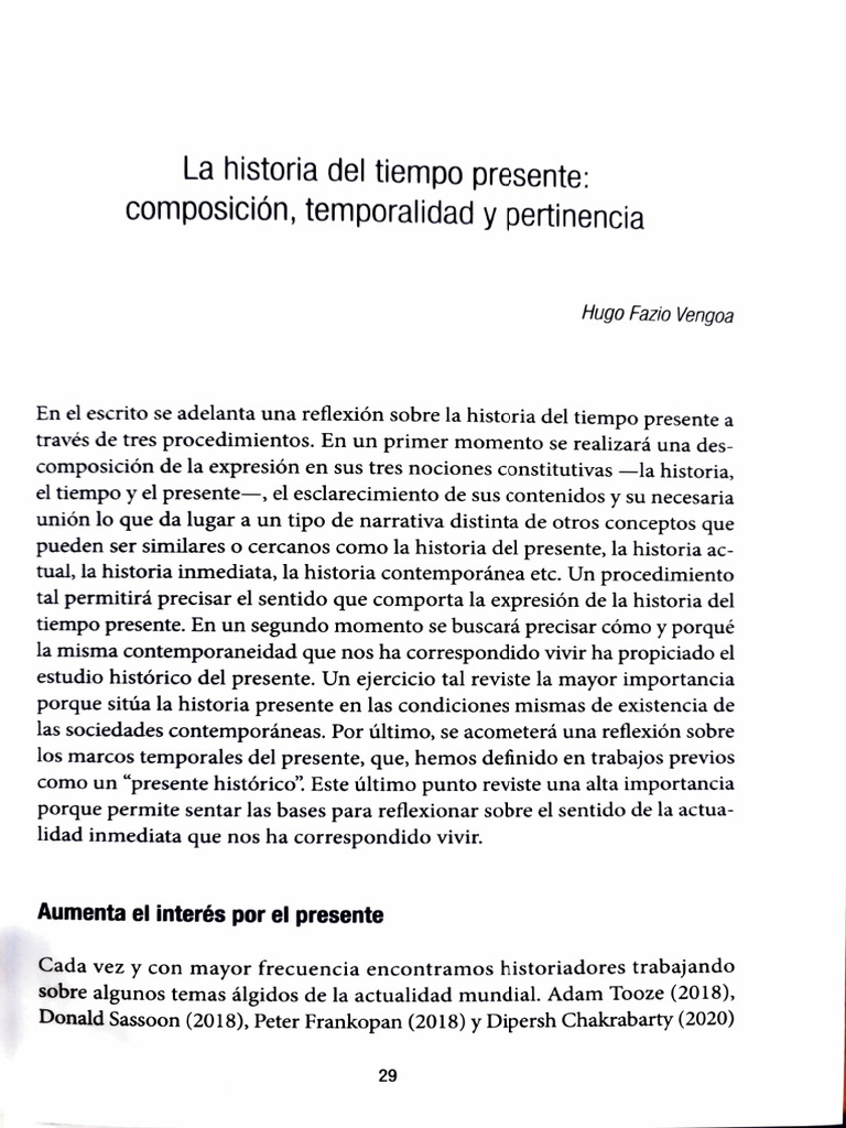 La Historaia Del Tiempo Presente Composicion Temporalidad y Pertinencia ...