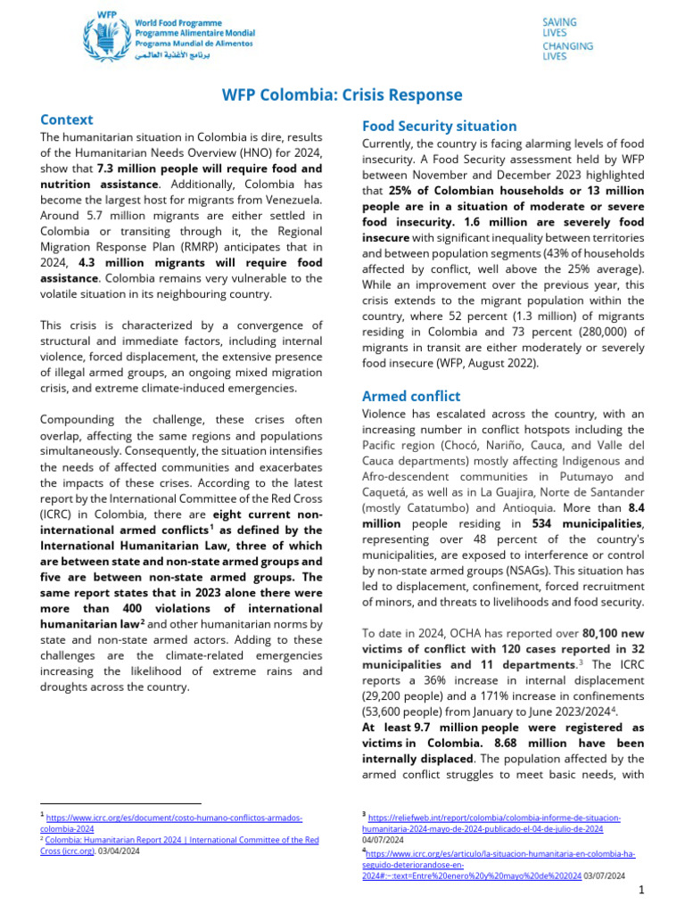 WFP Crisis Response Brief - 2024 | PDF | Food Security | Social Science