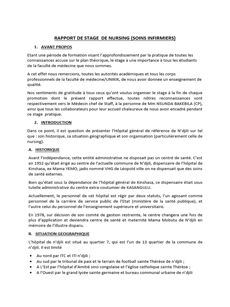 Rapport de Stage de Nursing | PDF