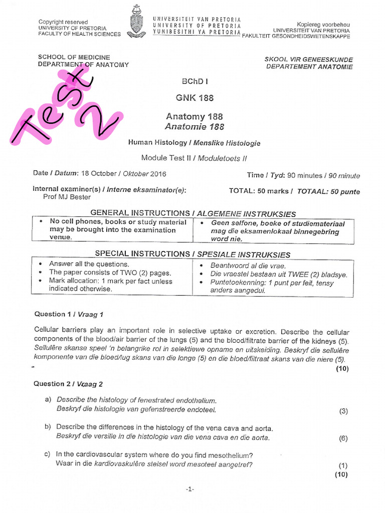 2016 Histology Module Test 2 - 230902 - 192356 PDF | PDF
