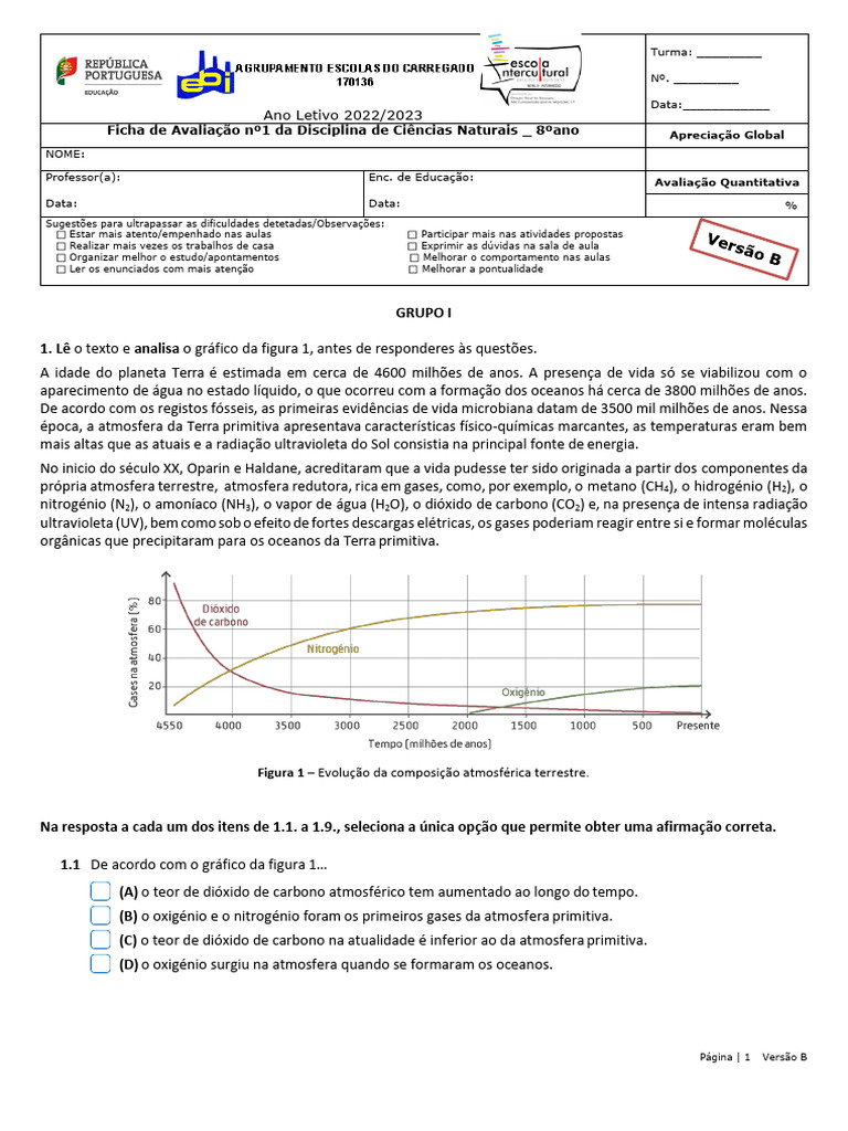 Teste - CN8 Ano - Outubro | PDF