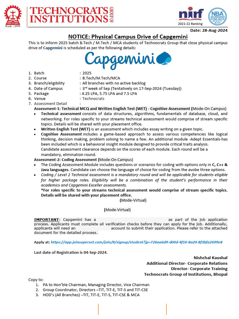Capgemini Campus Notice | PDF | Computer Programming | Computing