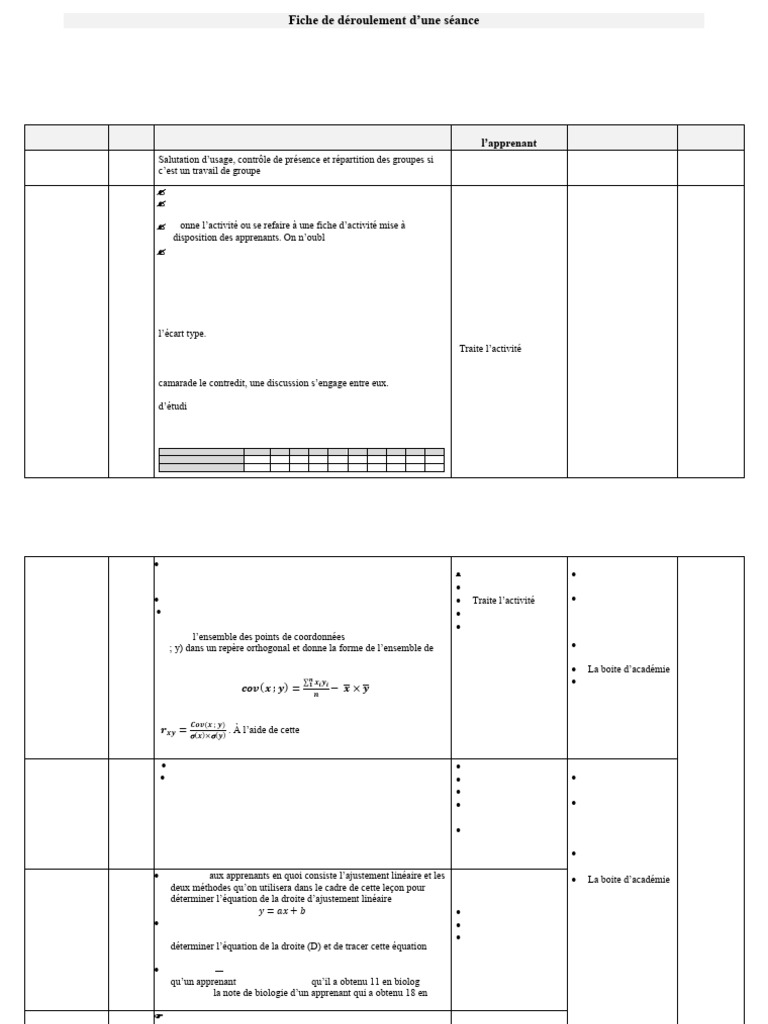 Fiche Sur La Statistique à Deux Variables Revue Et Corrigée Pdf