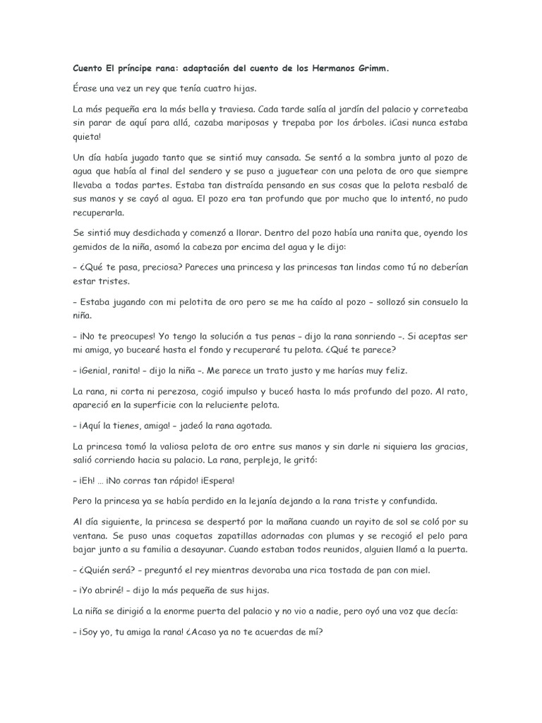 Cuento El Príncipe Sapo Pdf