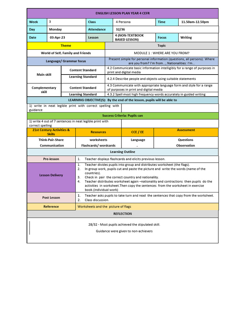 English lesson plan week 3 | PDF