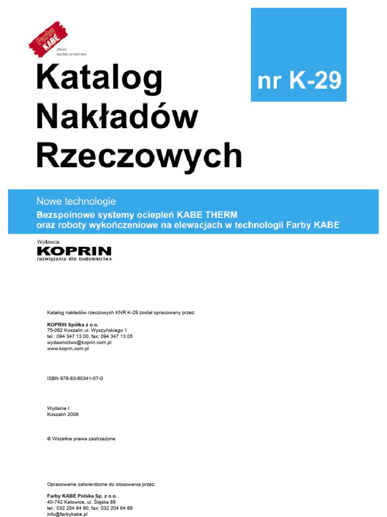 KNR K-29 Bezspoinowe Systemy Ociepleń KABE THERM | PDF