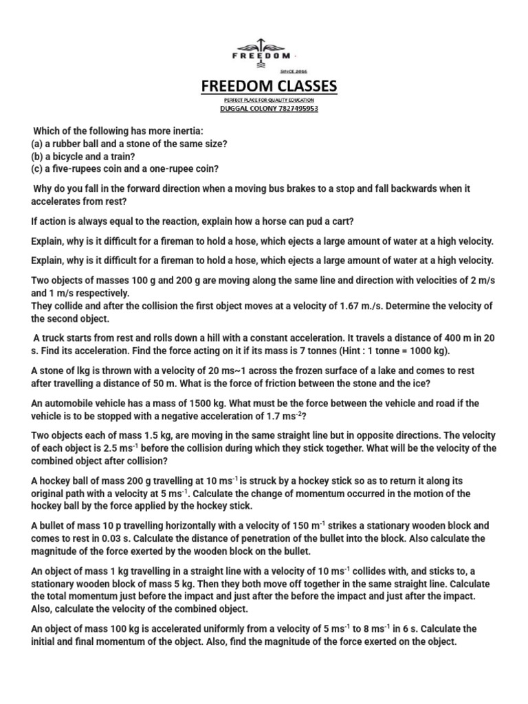 Test Laws of Motion | PDF