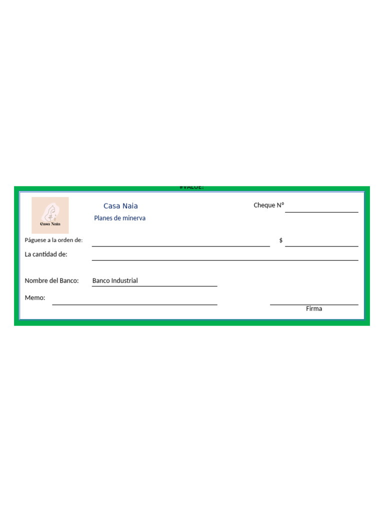 Formato de Cheque en Excel | PDF