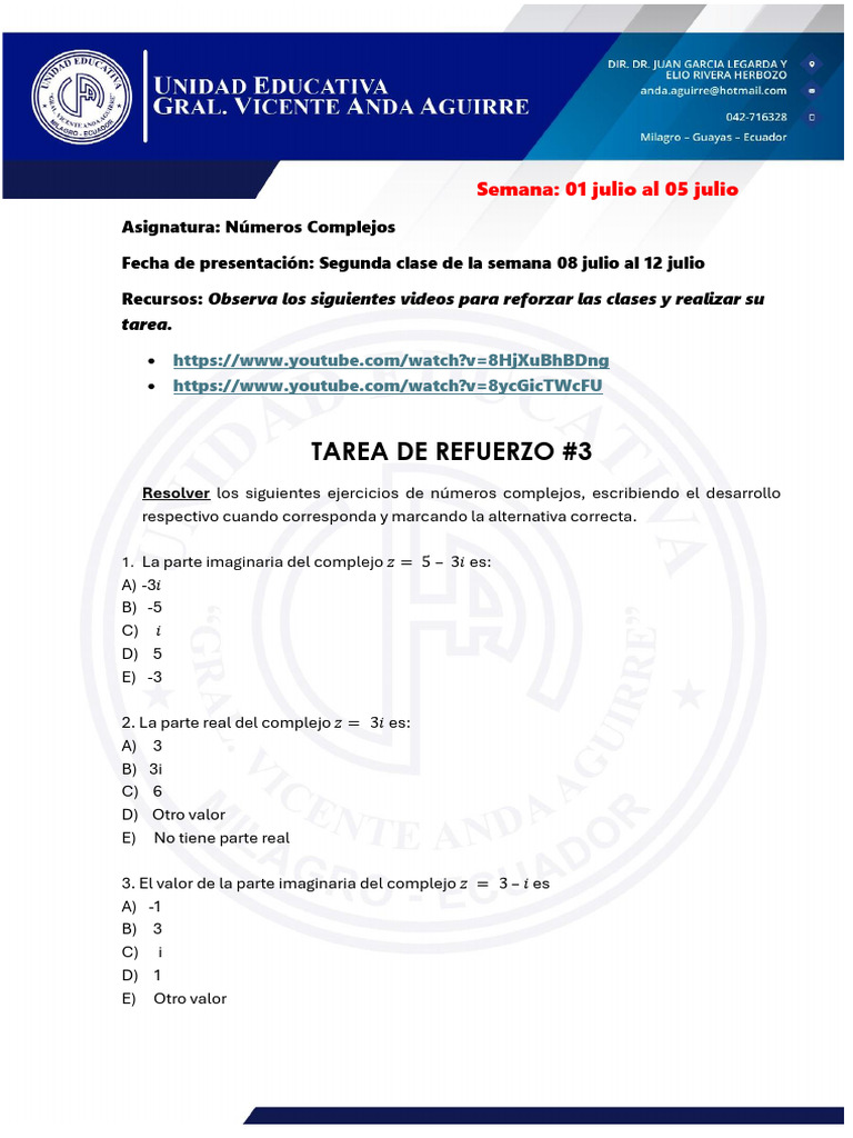 Tarea Refuerzo 3 - 10 Junio Al 14 Junio NC | PDF | Análisis matemático | Análisis complejo