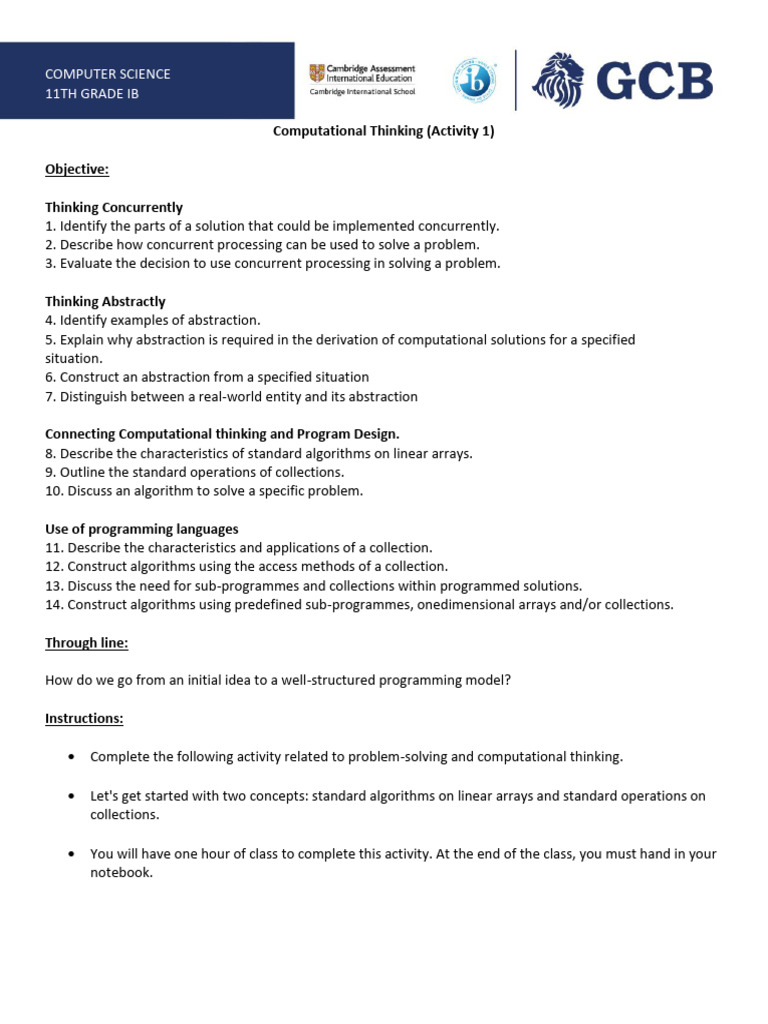 Computational Thinking Activity 1 | PDF