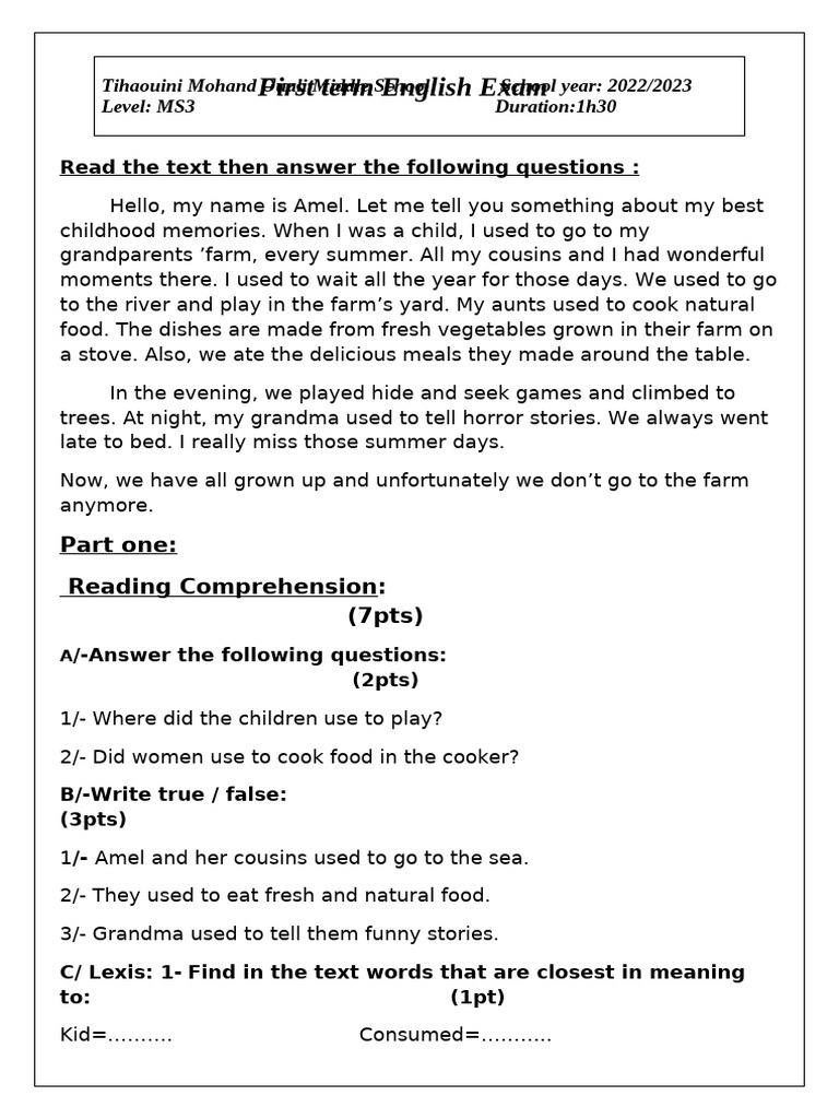 1st Term Exam 3ms | PDF