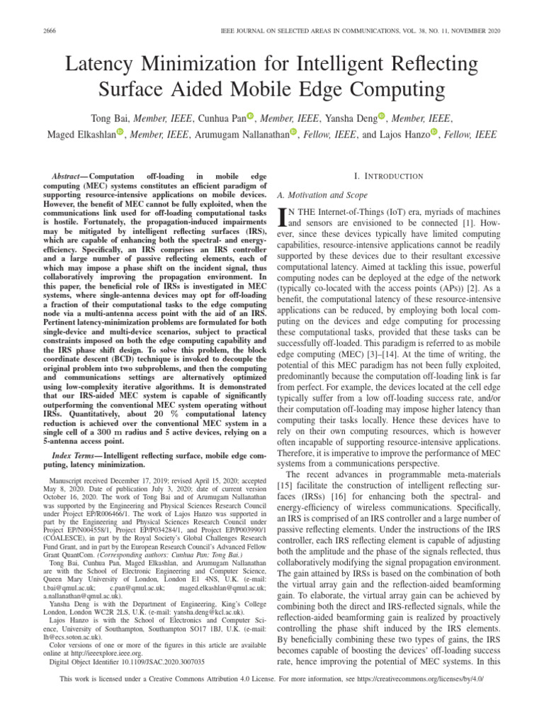 Latency Minimization For Intelligent Reflecting Surface Aided Mobile Edge Computing Pdf