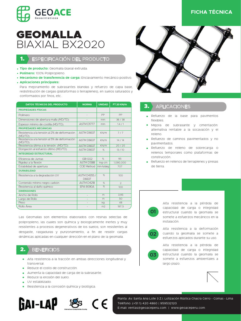 Ficha Tecnica Geomalla Biaxial BX 2020 - 2023 | PDF