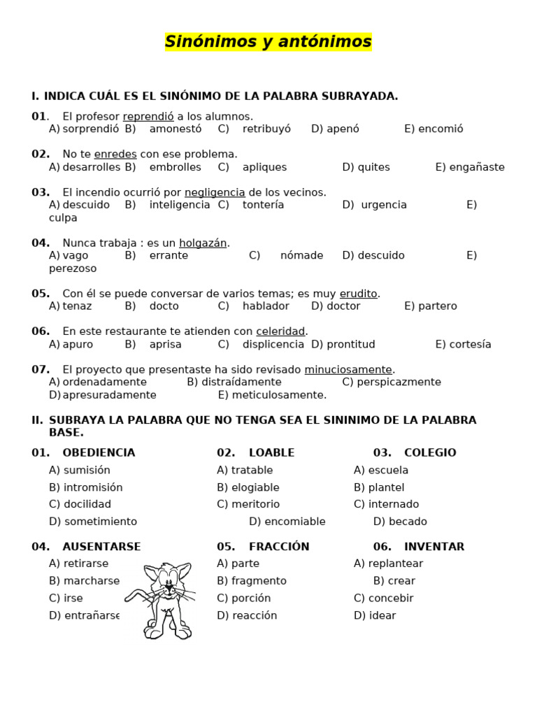 Ejercicios de Sinonimos y Antonimos 2024 | PDF