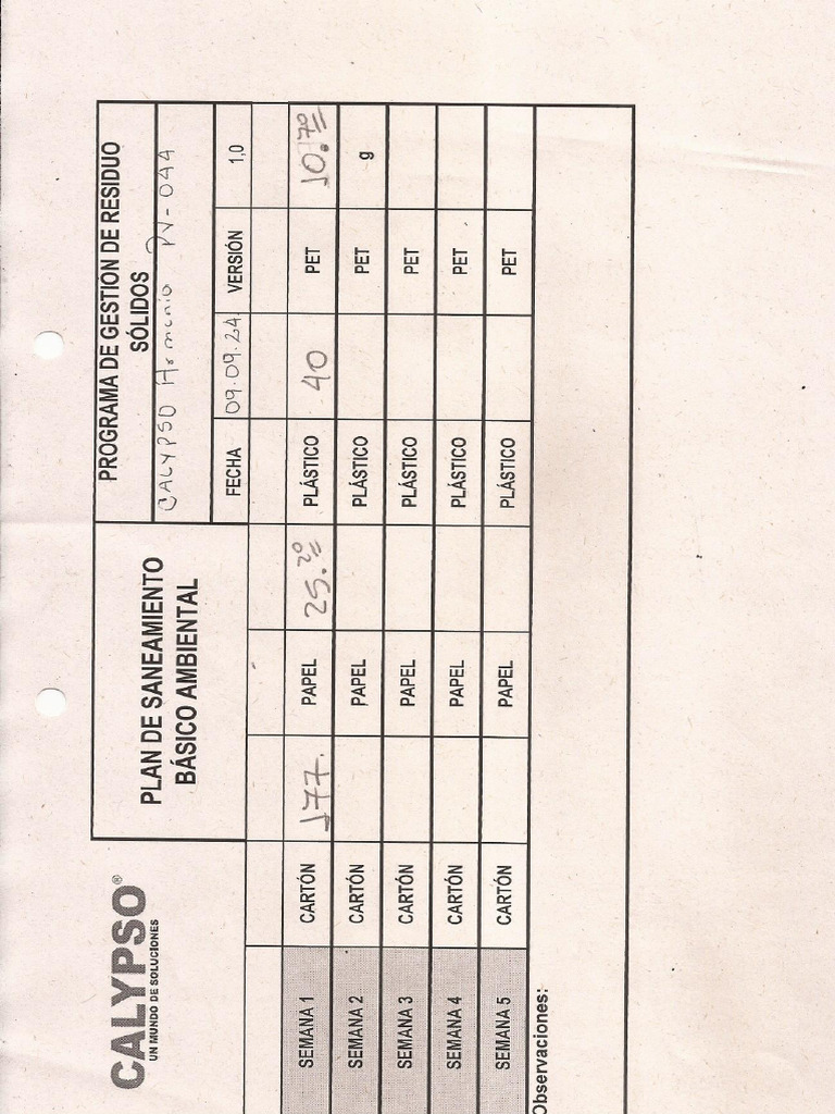 Formato de Recoleccion de Reciclaje Del Pv-044. | PDF