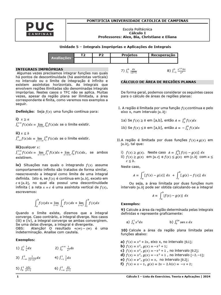 Unidade 5 - Aplicações de Integrais - Teoria | PDF