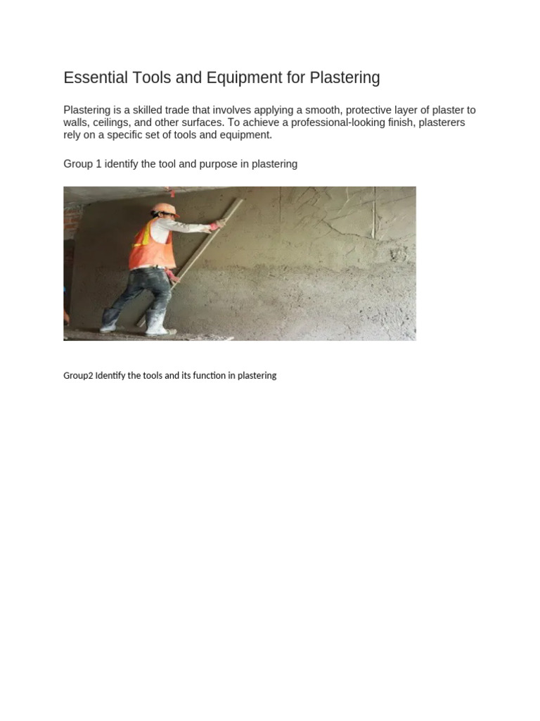 Essential Tools and Equipment for Plastering | PDF