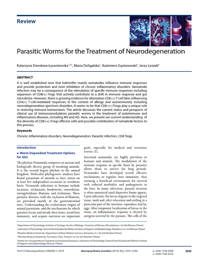 Parasitic Worms For The Treatment of Neurodegeneration | PDF