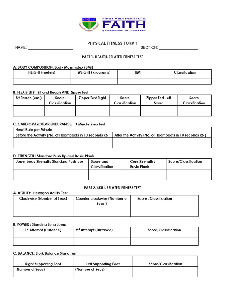 PHYSICAL FITNESS TEST FORM 1.docx | PDF
