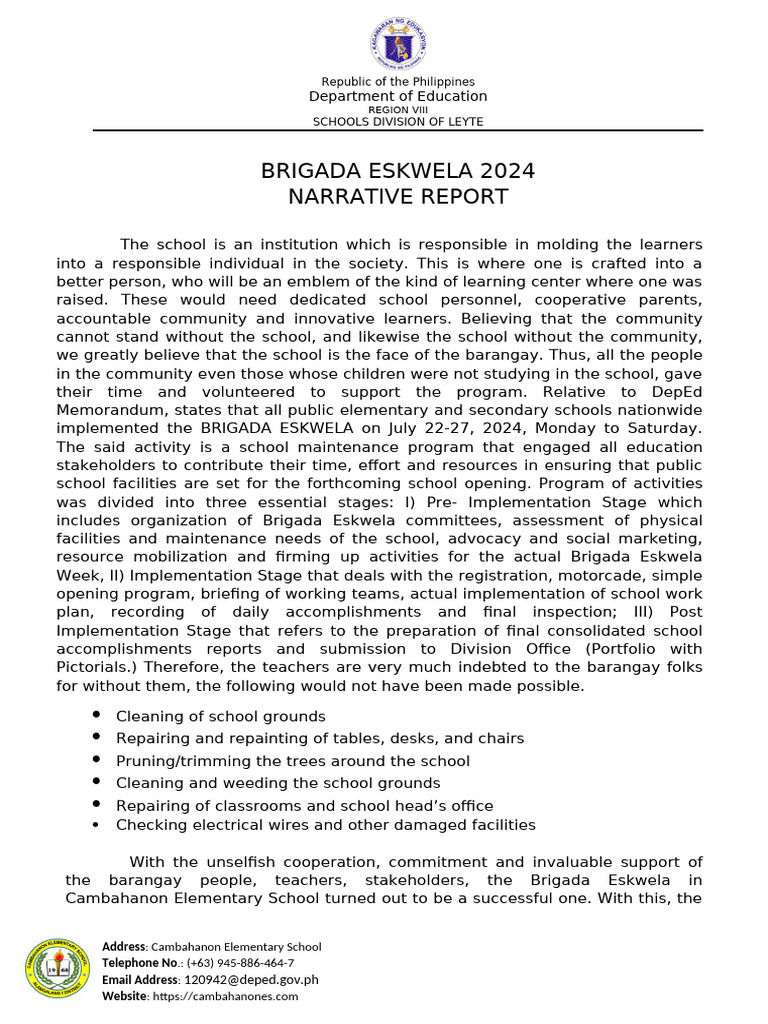 Narrative Report BE | PDF