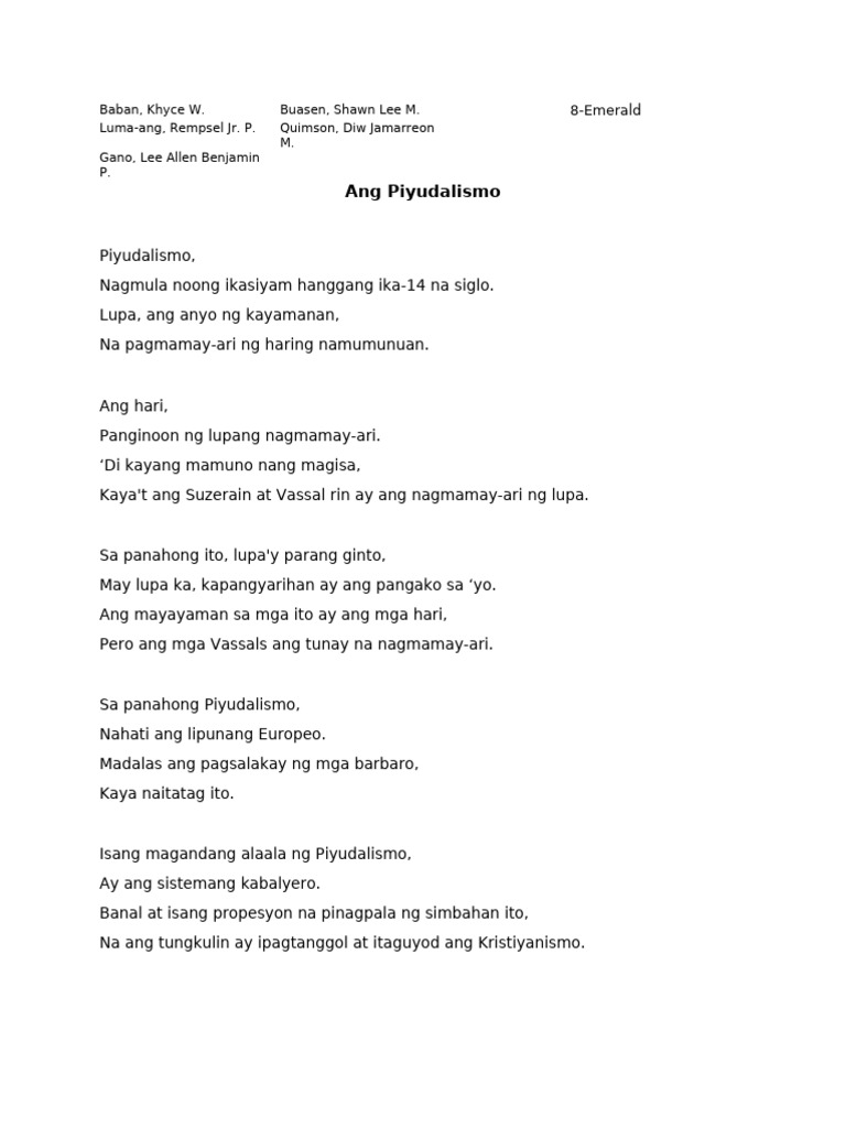 Aral Pan (Poem On Piyudalismo) | PDF