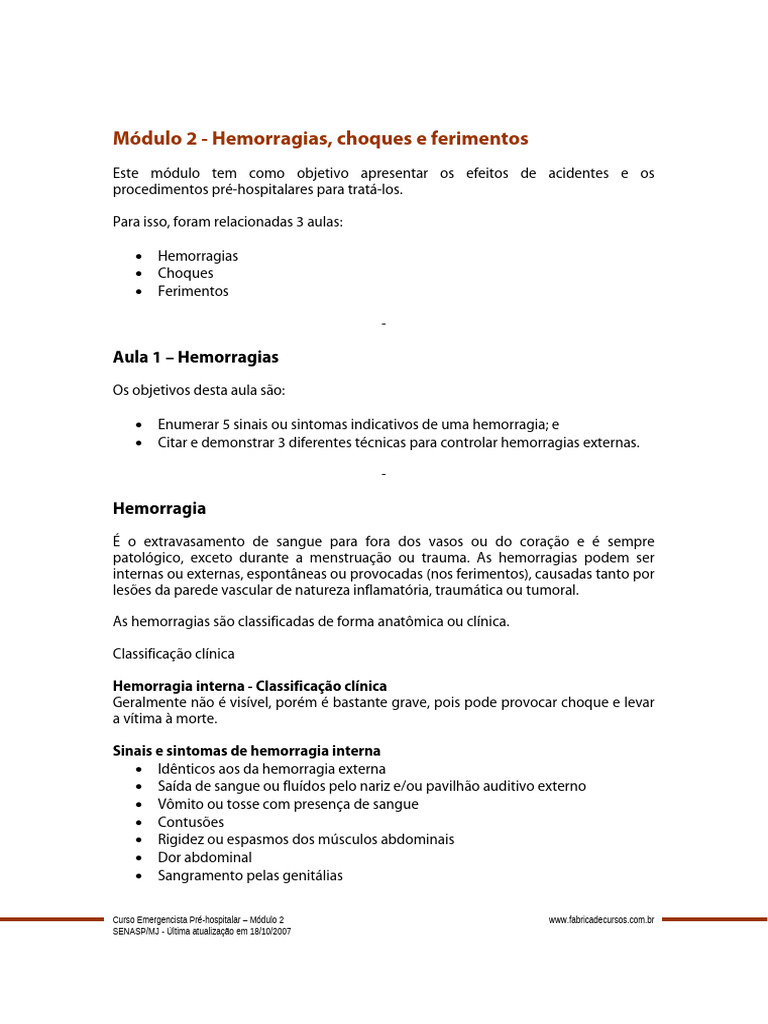 Hemorragia Apostila APH 1 - SENASP | PDF