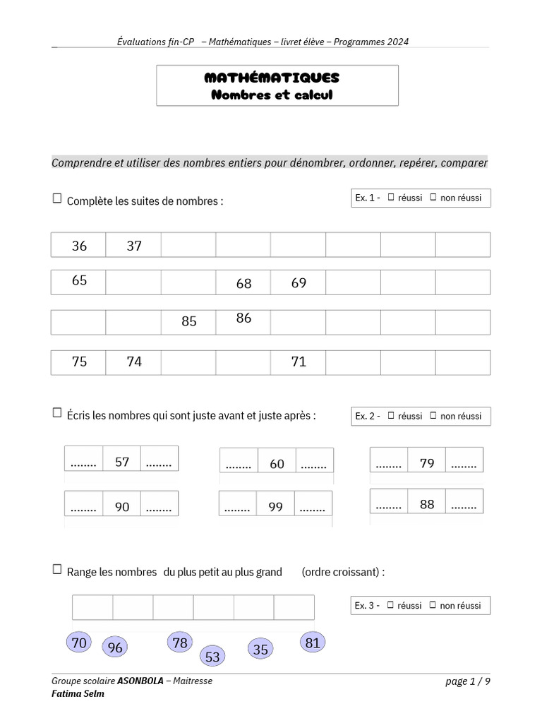 Livret MATH Fin CP Eleve 2017 PDF | PDF
