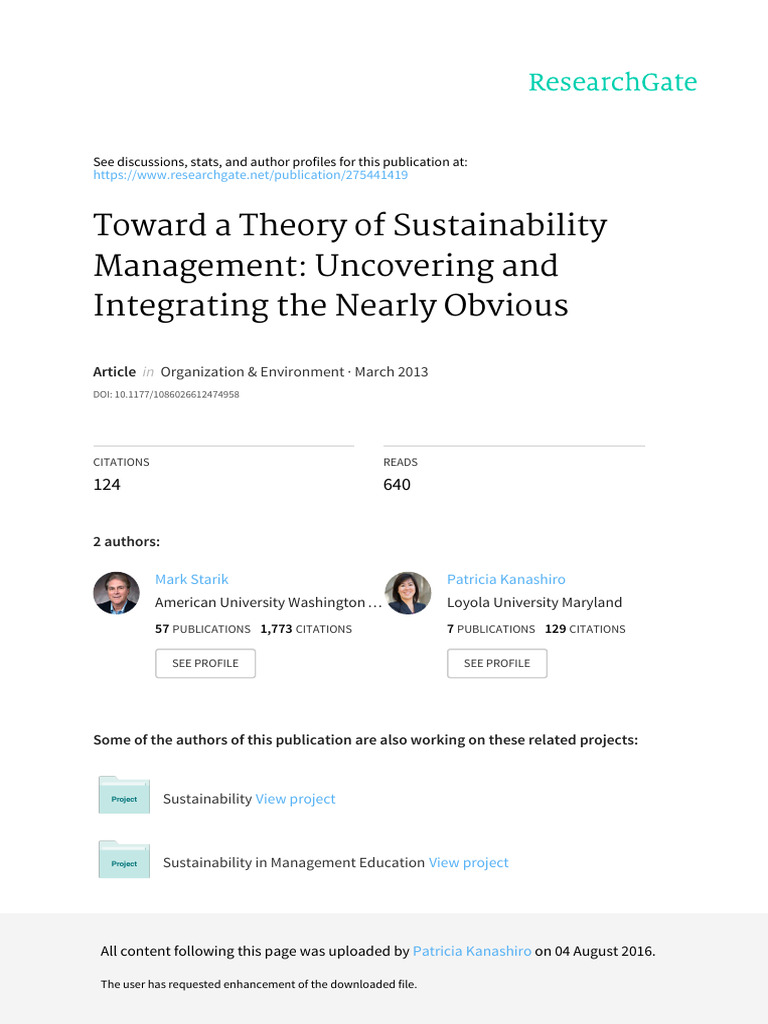 2 - Starik M. & Kanashiro P. 2013 Toward A Theory of Sustainability ...