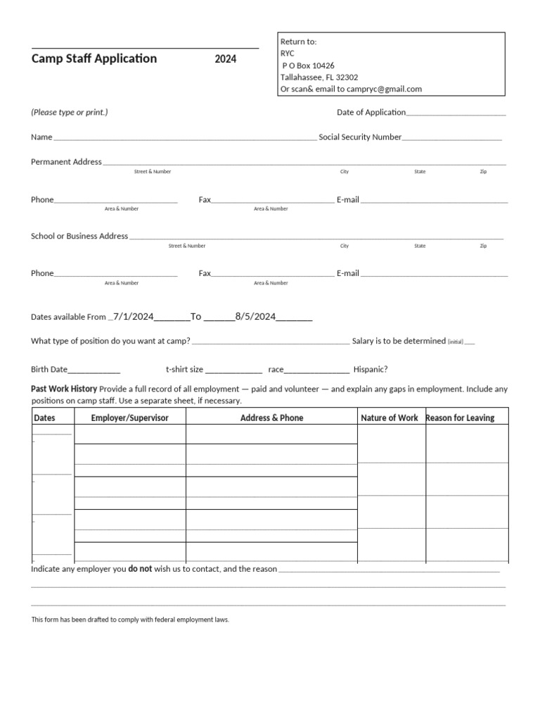 2024 Camp-Staff-Application Feb 2 | PDF