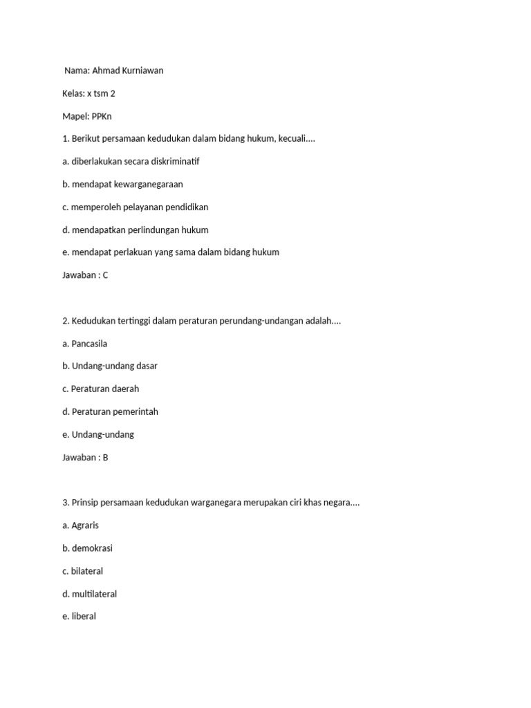 Soal PPKN Ahmad Kurniawan | PDF