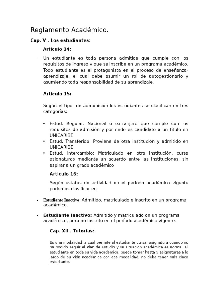 Reglamento Académico - Resumen exposicion. | PDF
