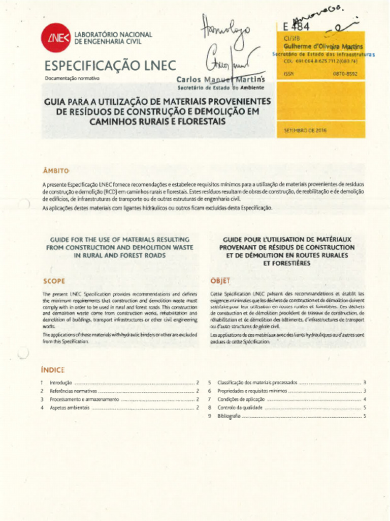 Especificacao LNEC E 484 | PDF