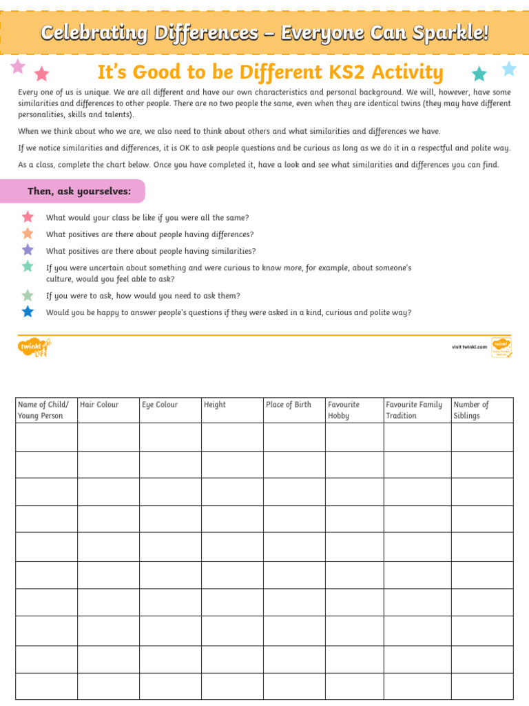 Celebrating Differences - Everyone Can Sparkle! It - S Good To Be ...