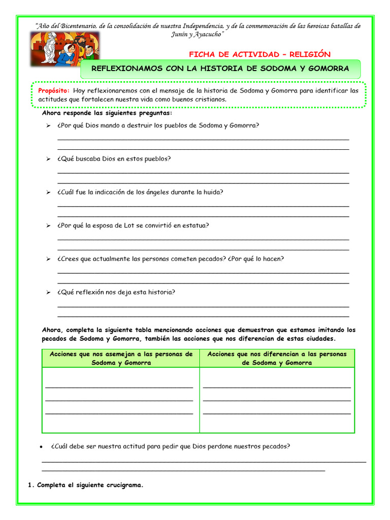 Ficha-Juev-Relig-Reflexionamos Con La Historia de Sodoma y Gomorra | PDF