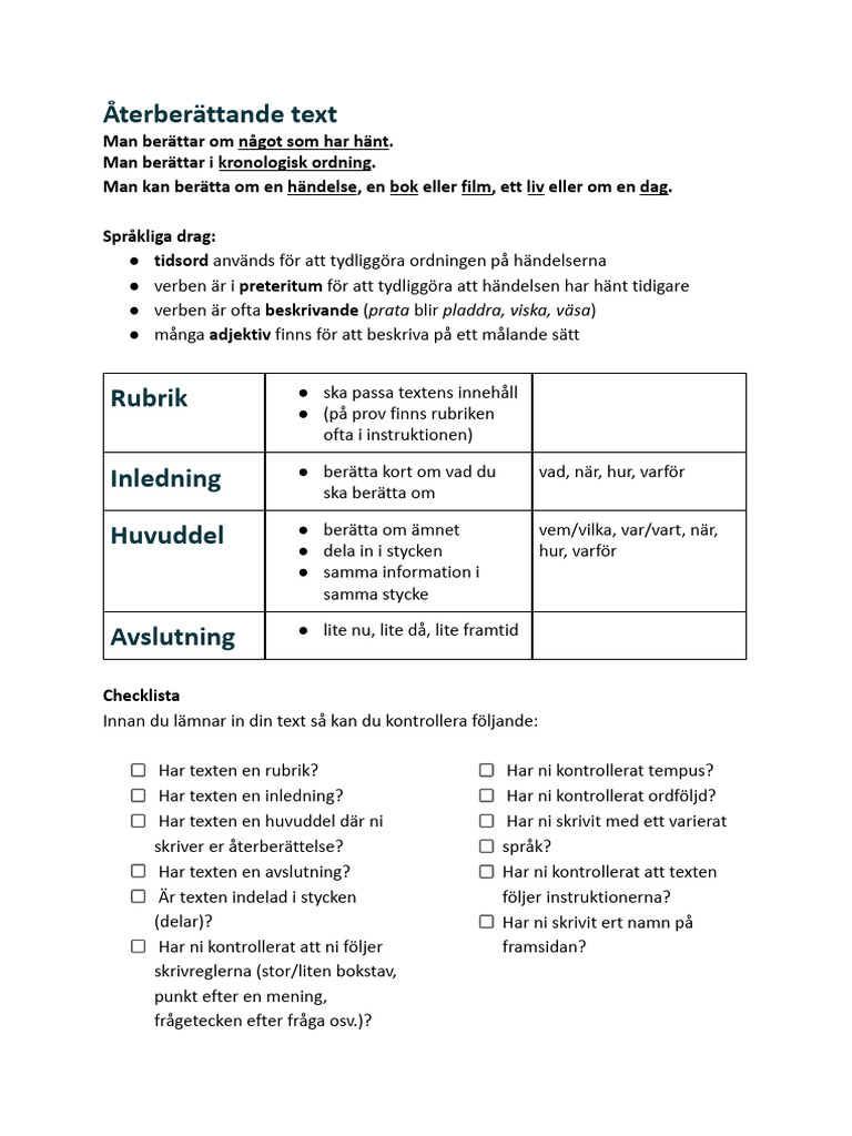 Det Viktigaste Kring - Terber - Ttande Text - Exempel | PDF