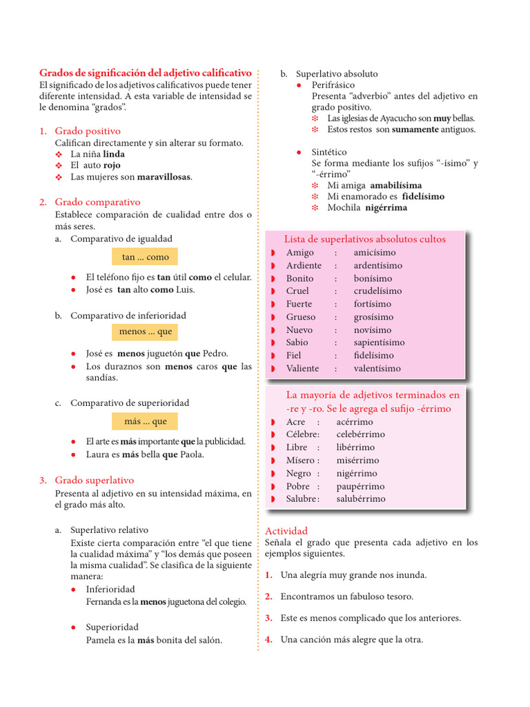 Práctica Adjetivo | PDF