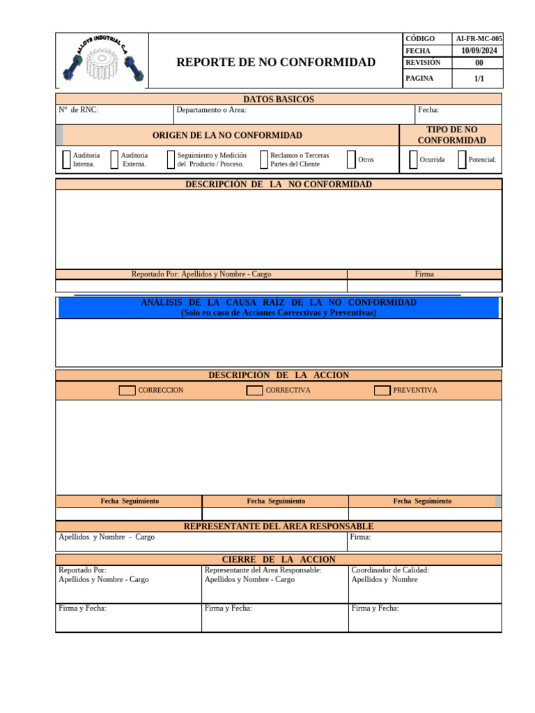 Relatório De Não Conformidade Ai Fr Mc 005 Pdf 1415