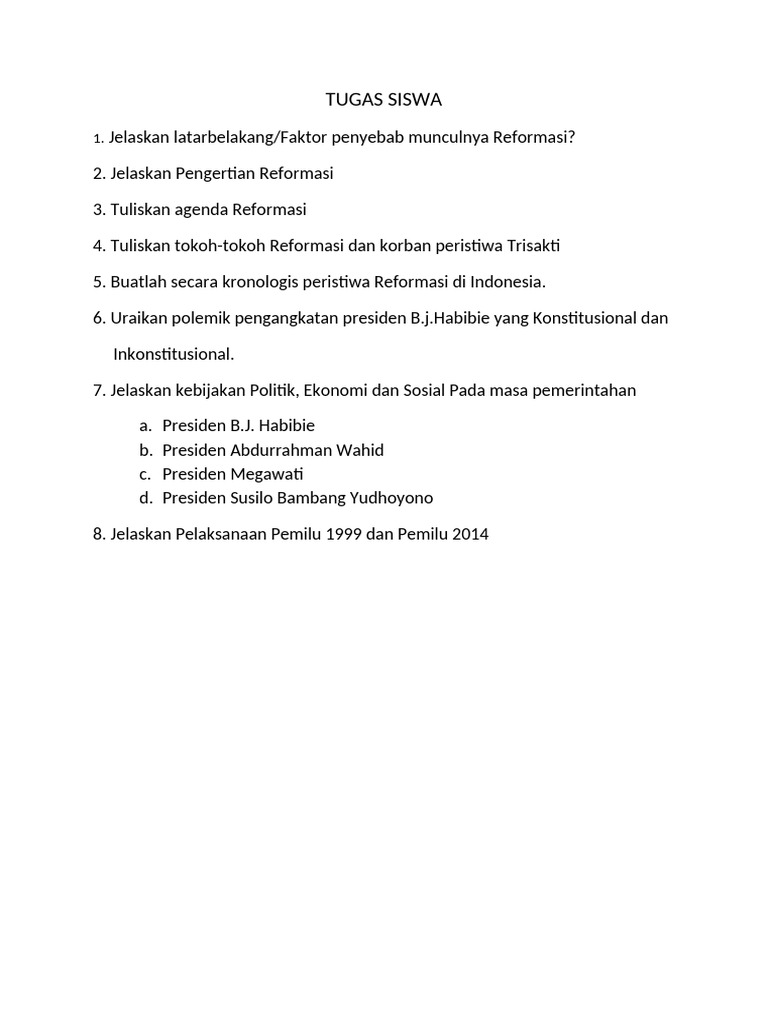 TUGAS SISWA Reformasi | PDF