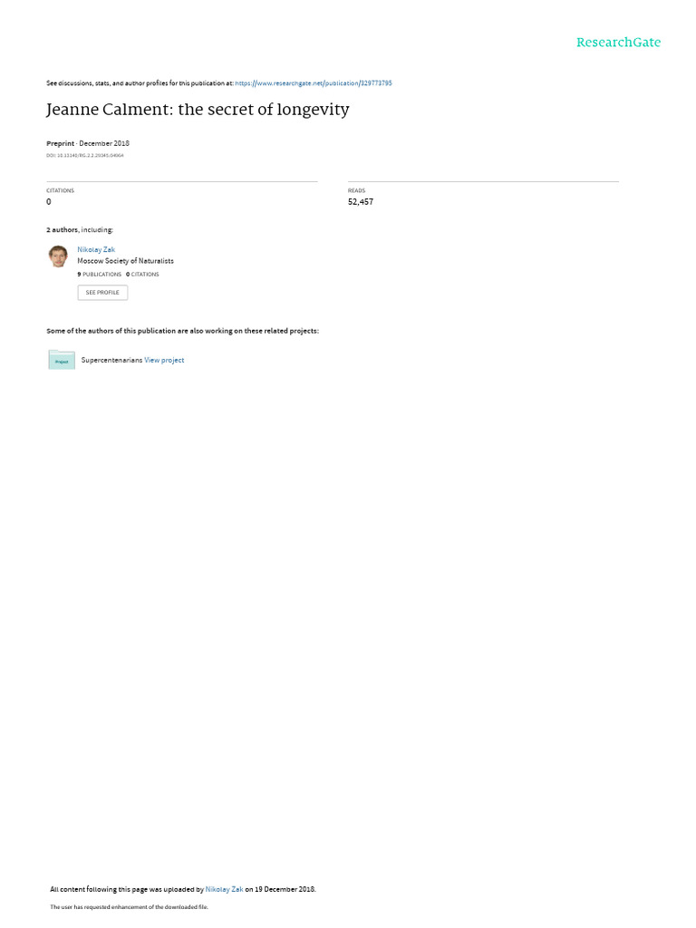 2018 - Zak - Calment - Secret of Longevity | PDF