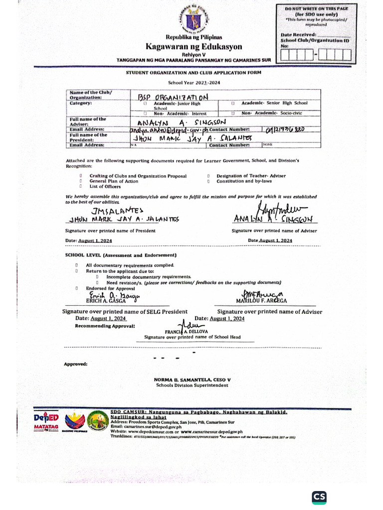 BSP-Student Organization and Club Application | PDF