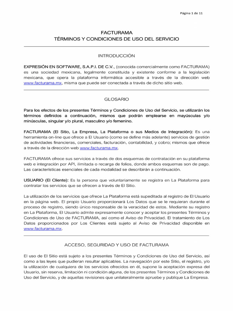 Facturama Terminos y Condiciones Del Servicio | PDF