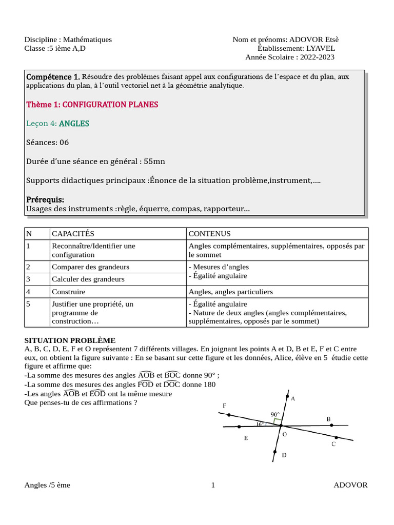 Angle (5eme) | PDF